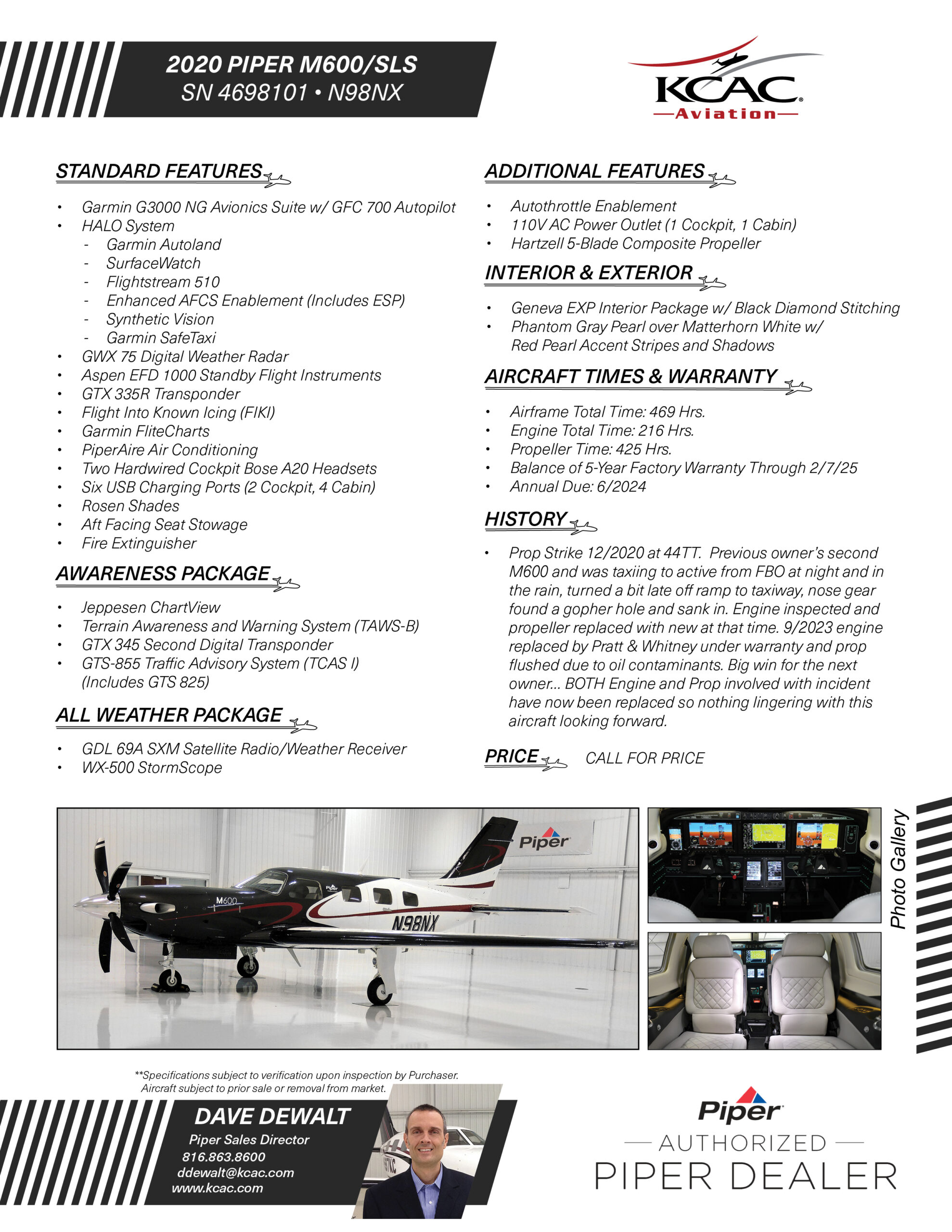 2020 Piper M600/SLS: SN 4698101, N98NX - KCAC Aviation
